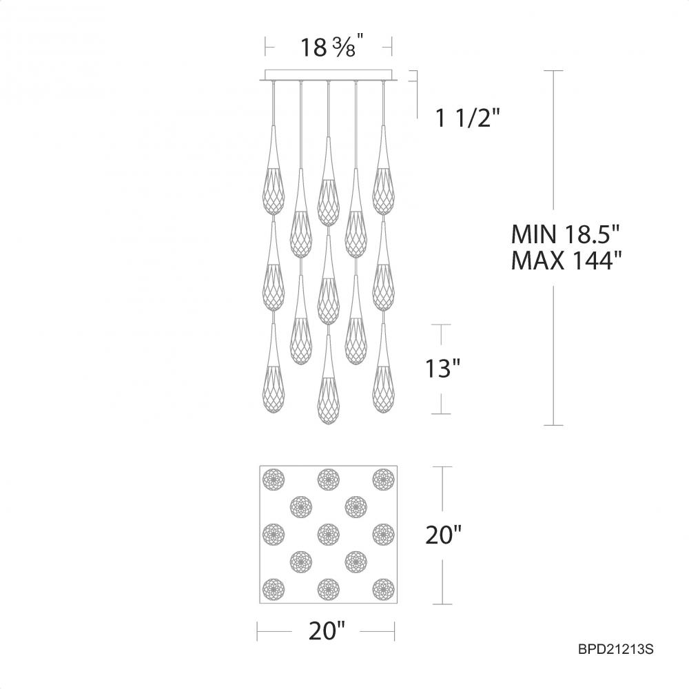 Hibiscus 13 Light 120-277V Multi-Light Pendant (Square Canopy) in Black ...