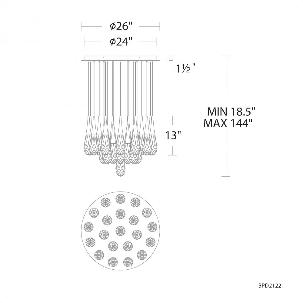 Hibiscus 21 Light 120-277V Multi-Light Pendant (Round Canopy) in Black ...